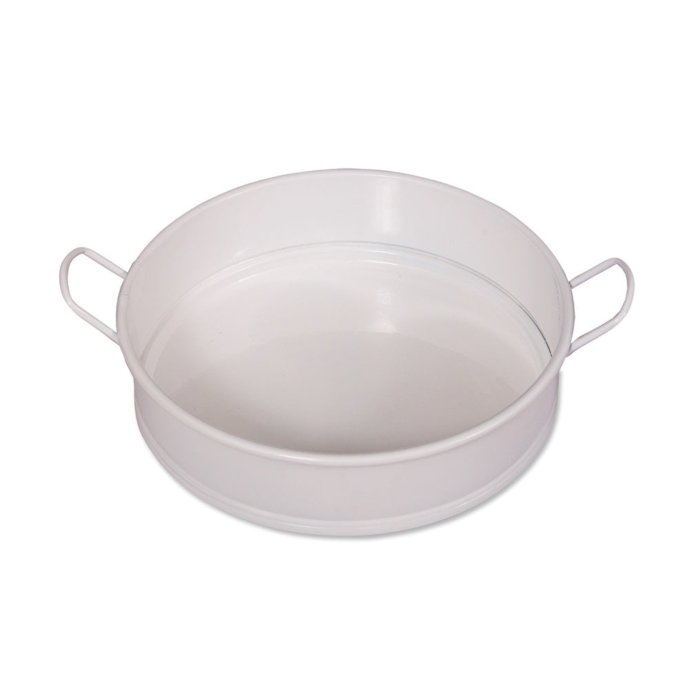 Round White Enamel Tray with Handles – Camperdown Lane